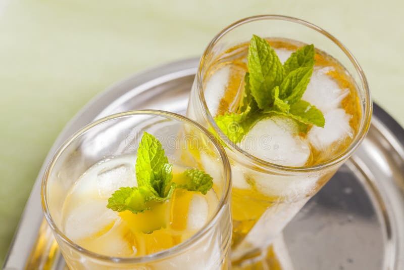 Refreshing Drinks on White Background Stock Image - Image of cubes ...