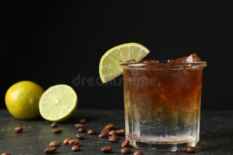 Refreshing Espresso Tonic Drink Slice Lime Coffee Beans Dark Table ...