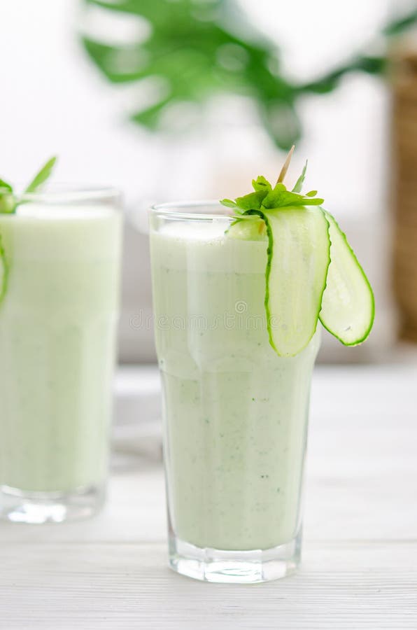 Refreshing Fermented Milk Drink with Cucumber and Herbs. Two with Such ...