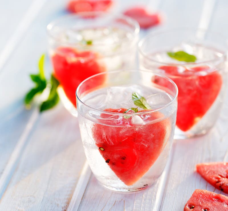 Refreshing Flavored Water with Watermelon and Mint Stock Image - Image ...