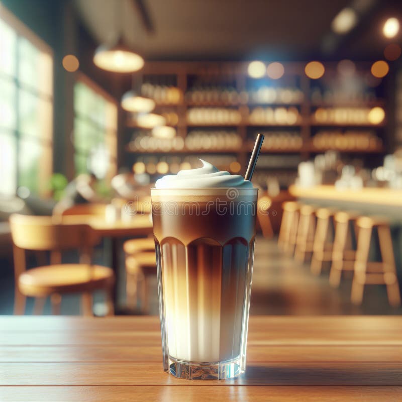 A Refreshing Frappe in a Tall Glass, with a Softly Blurred Cafe ...