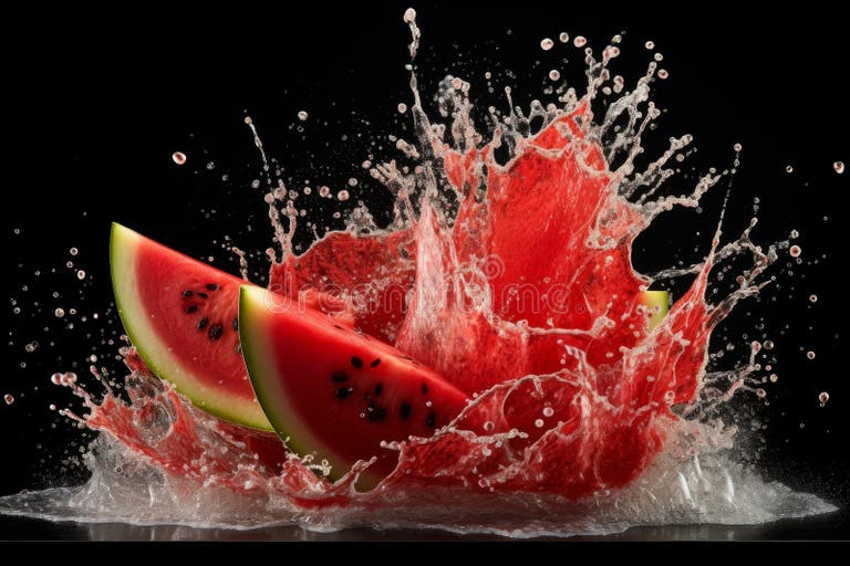 Refreshing Fresh Watermelon Exploding Pieces. Generate Ai Stock ...