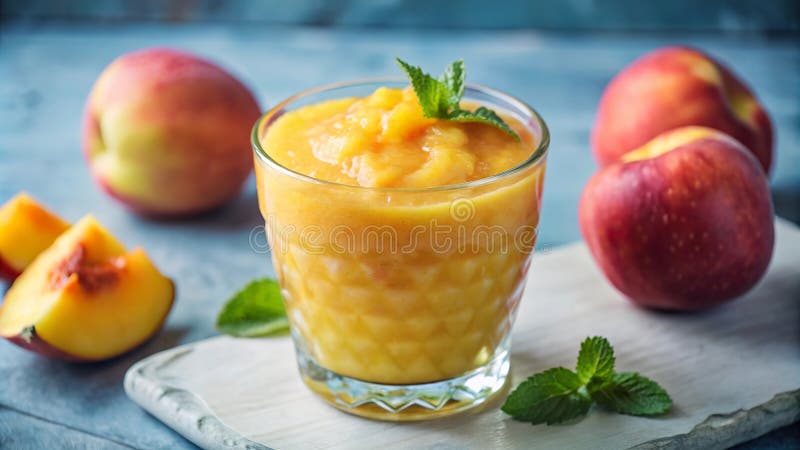 Refreshing Front View of a Peach Mango Slush in a Clear Glass ...