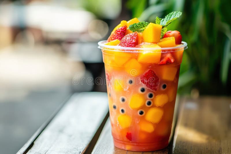 A Refreshing Fruit Drink with Mango, Strawberries, and Tapioca Pearls ...