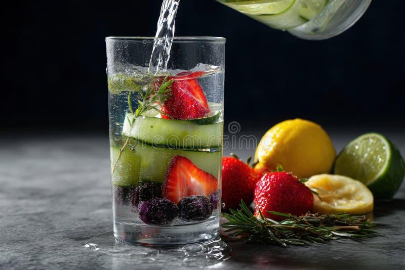 Fruit Infused Sparkling Water with Berries Stock Illustration ...