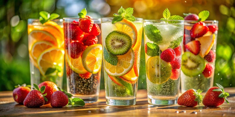 Refreshing Fruit-infused Sparkling Water Drinks in Tall Glasses ...
