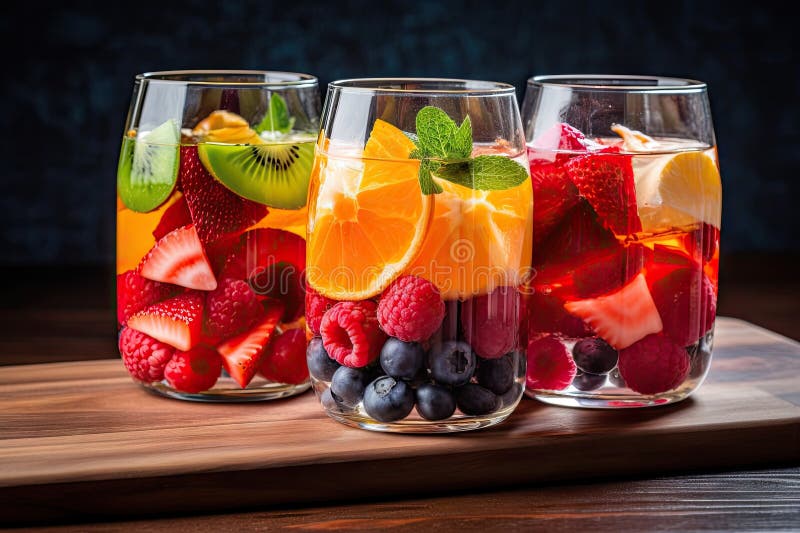 Refreshing Fruit-infused Water Beverage, with Chunks of Fruit and Ice ...