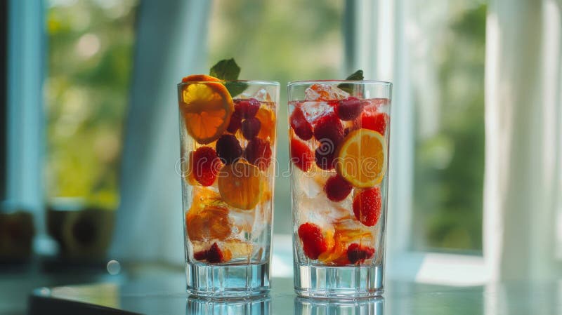 Refreshing Fruit Infused Water with Raspberries and Citrus Stock ...