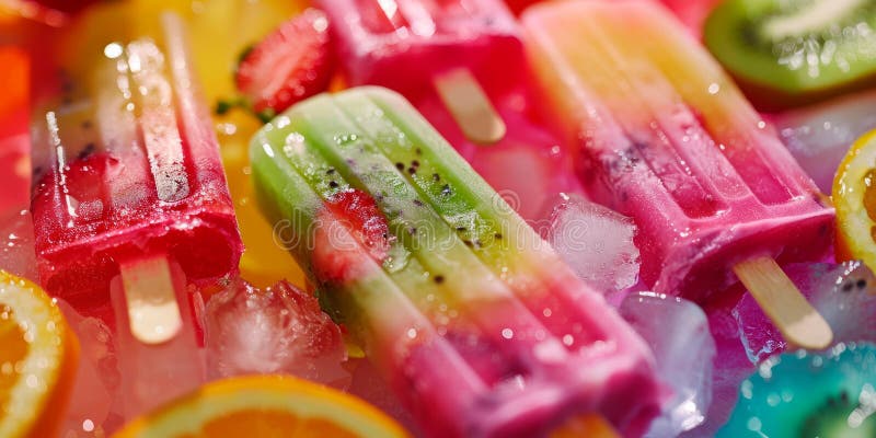 Refreshing Fruit Popsicles, Vibrant Colors, Melting in the Summer Heat ...