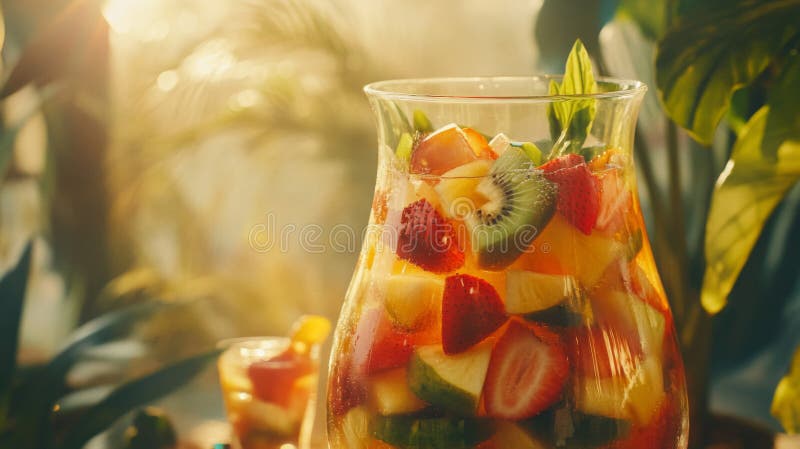 Refreshing Fruit Punch in Glass Pitcher with Sunlight Stock ...