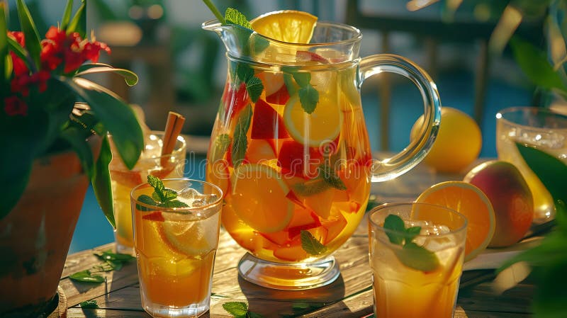 Refreshing Fruit Punch Pitcher Summer Drink Illustration Stock ...