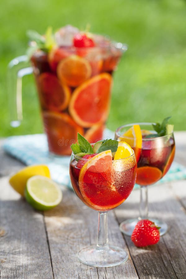 Refreshing Sangria (punch) and Fruits Stock Photo - Image of frozen ...