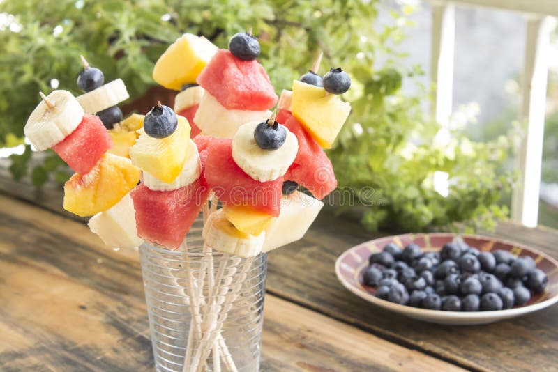Refreshing Fruit Skewers - Fruit Snack Stock Image - Image of mint ...