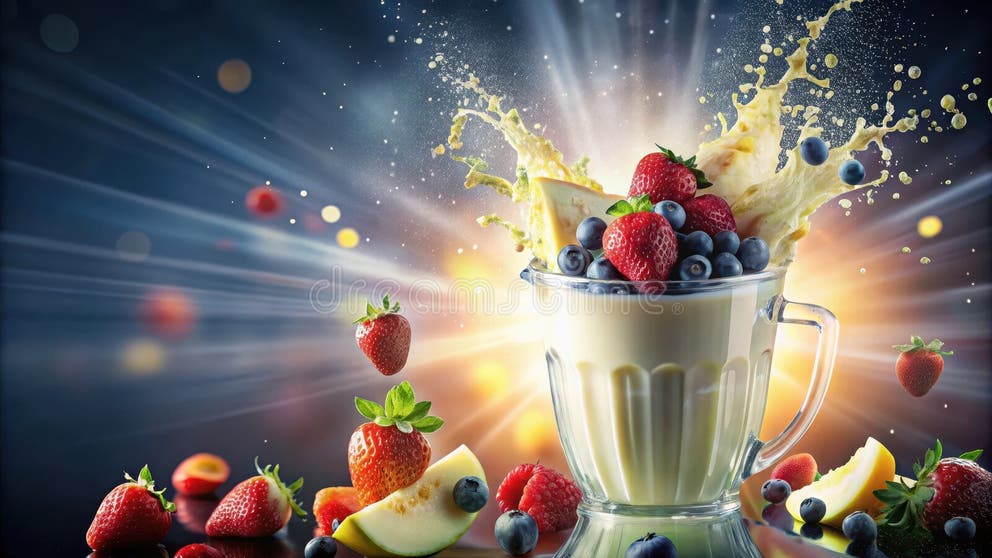 Refreshing Fruit Smoothie Explosion in a Glass Blender. Generative AI ...