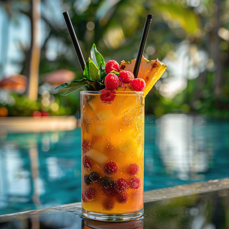 Refreshing Fruity Cocktail by the Pool Stock Image - Image of party ...