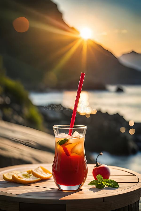 Refreshing Fruity Summer Drink on Table with Lemon and Mint Stock ...
