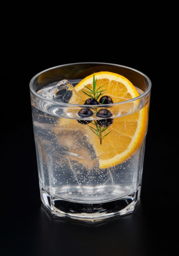 Refreshing Gin and Tonic Cocktail with Orange and Juniper Berries Stock ...
