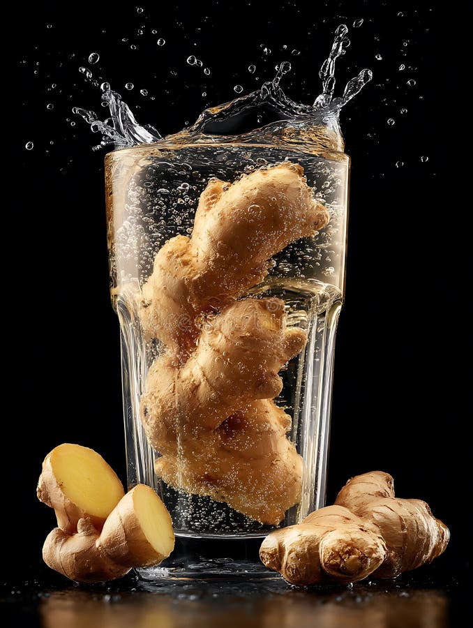 Refreshing Ginger in Sparkling Water a Close Up Image of Ginger Root in ...