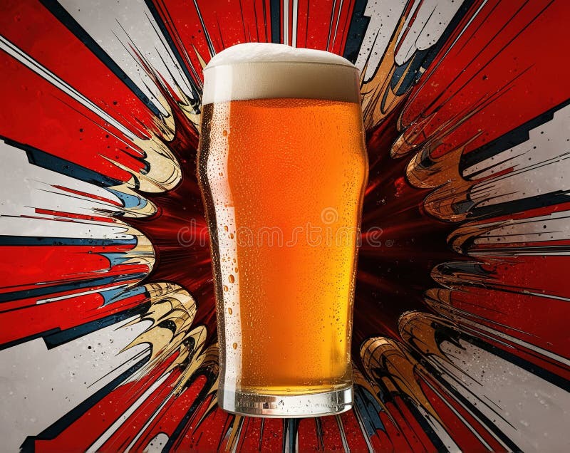 A Refreshing Glass of Beer with a Vibrant Comic-style Background Design ...
