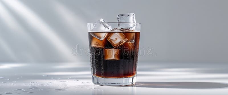Refreshing Glass of Chilled Dark Beverage with Ice Cubes Stock Image ...