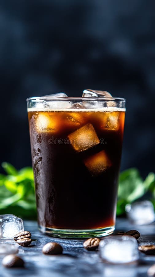 Refreshing Glass of Cold Brew Coffee with Ice Cubes Stock Illustration ...