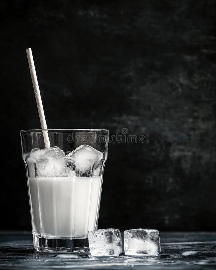 Refreshing Glass of Cold Milk with Ice Cubes and Straw, Perfect for Hot ...