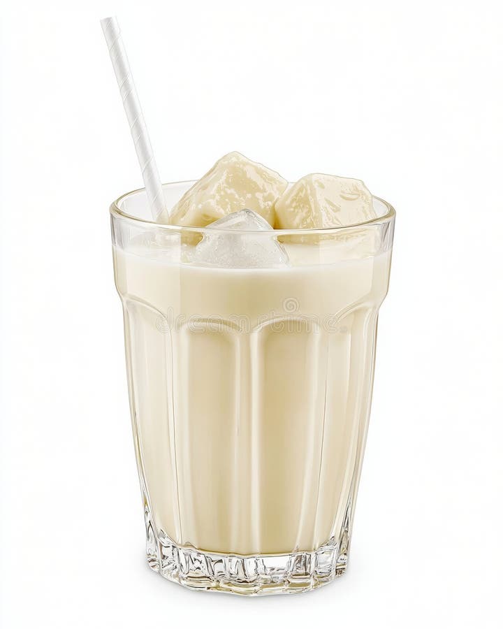 Refreshing Glass of Cold Milk with Ice Cubes and Straw, Perfect for Hot ...