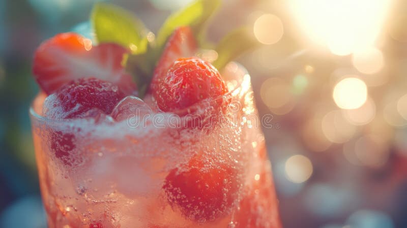 Refreshing Glass of Fruit Juice with Ice and Fresh Strawberries on ...