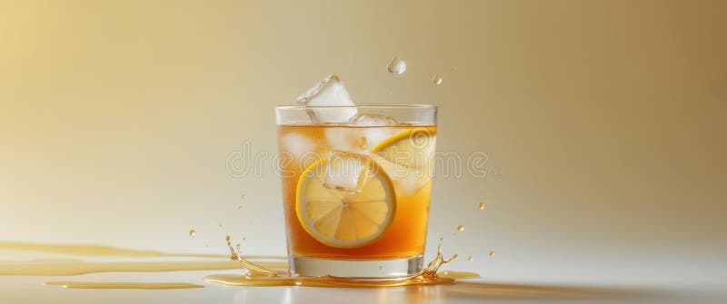 A Refreshing Glass of Iced Lemon Tea with Splash and Ice Cubes on a ...