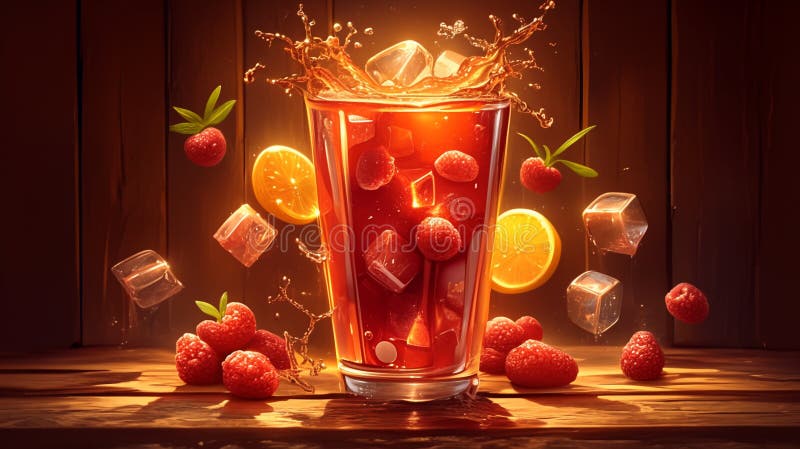 Iced Raspberry and Orange Drink with Ice Cubes Stock Illustration ...