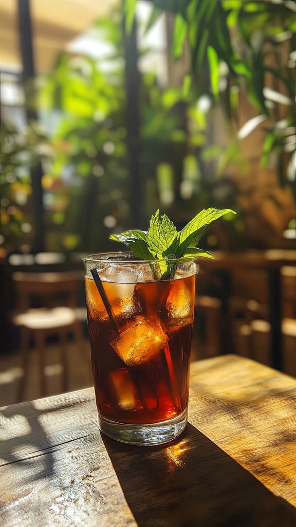 A Refreshing Glass of Iced Tea with Lemon and Mint, Placed on a Rustic ...