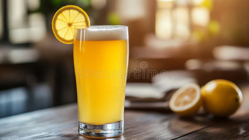 A Refreshing Glass of Light Beer Garnished with Lemon Stock ...