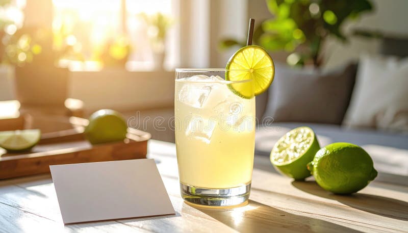 Refreshing Glass of Mocktail with Lime Slice Sits on Sunlit Table ...