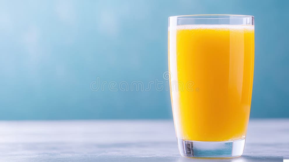Refreshing Glass of Orange Juice on Blue Background Stock Illustration ...