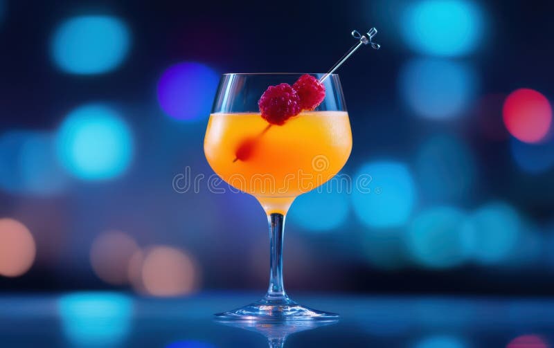 A Refreshing Glass of Orange Juice Topped with a Raspberry Garnish ...