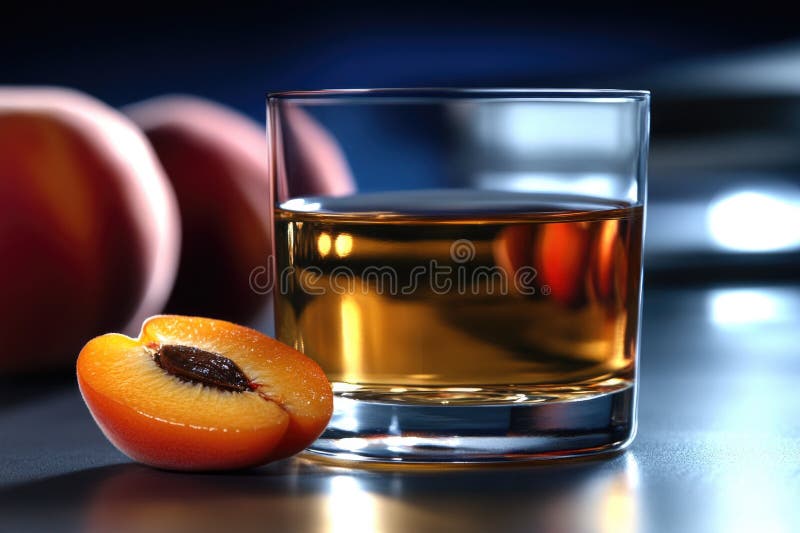 Refreshing Glass of Peach Juice and Fresh Sliced Peach on a Table Stock ...