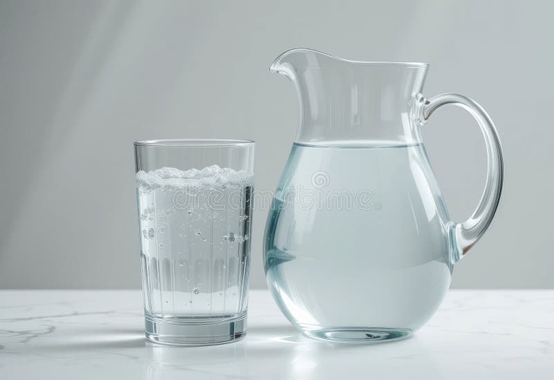 Refreshing Glass and Pitcher of Clean Water for Hydration Stock ...