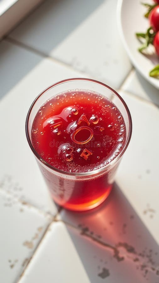 Refreshing Glass of Sparkling Red Juice with Ice Cubes on Sunny Day ...