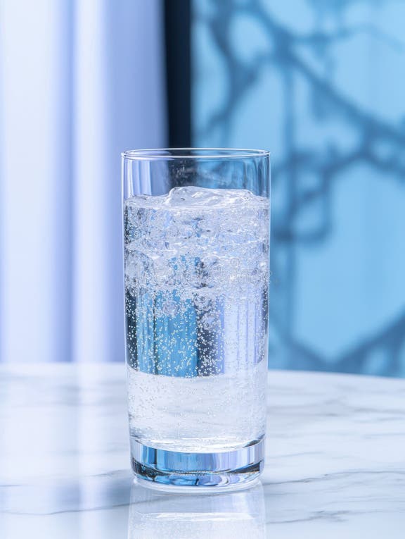 Refreshing Glass of Sparkling Water on Marble Table Stock Illustration ...