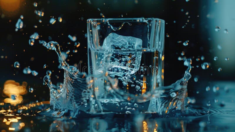 Refreshing Glass of Water with Ice Splash. Perfect for Summer Drink ...