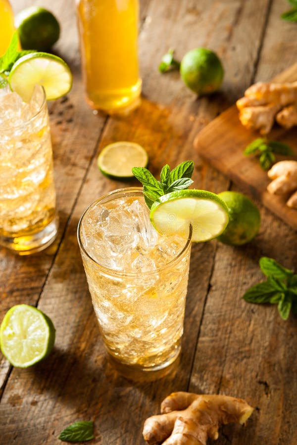 Refreshing Golden Ginger Beer Stock Photo - Image of mint, alcohol ...