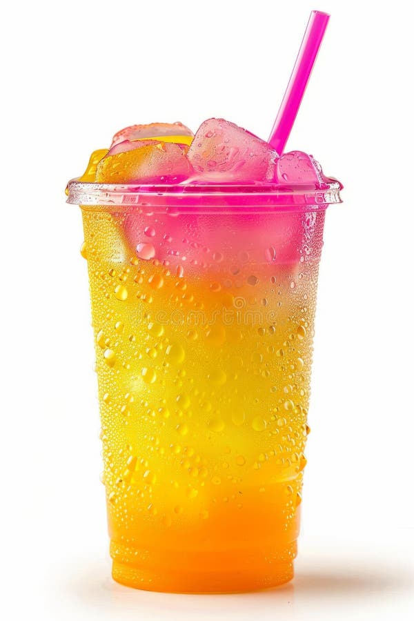 Refreshing Gradient Iced Drink with Condensation in Clear Cup Stock ...
