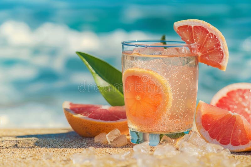 Refreshing Grapefruit Cocktail in Clear Glass on Sunny Beachfront for ...