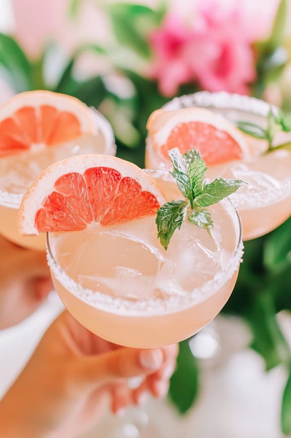 Refreshing Grapefruit Cocktails with Ice and Mint Garnish in Summer ...
