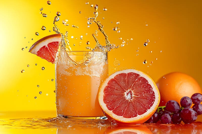 Refreshing Grapefruit Juice Splash with Fruit Stock Illustration ...