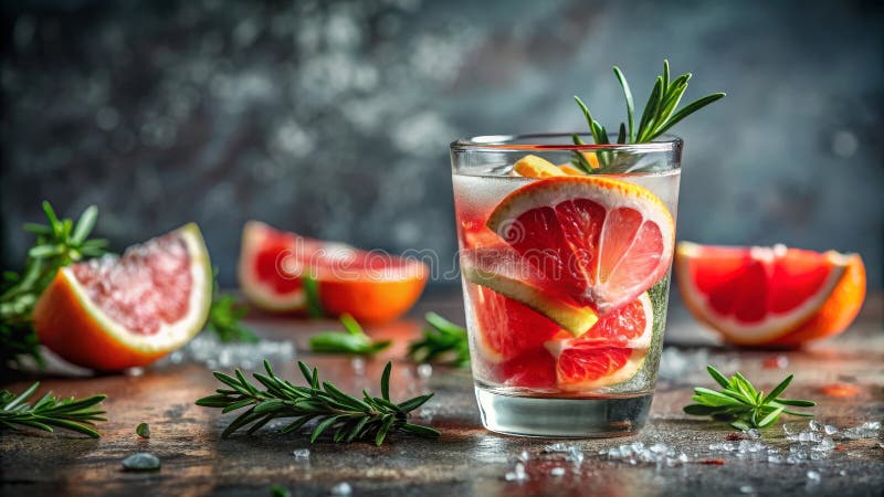 Refreshing Grapefruit Rosemary Iced Drink with Ice Cubes. Generative AI ...