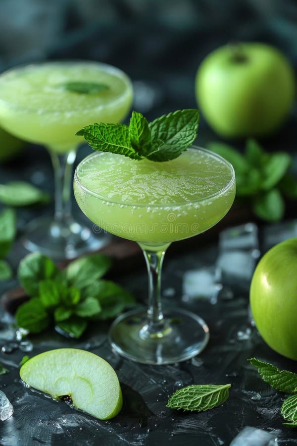 Refreshing Green Apple Cocktail with Mint Garnish Stock Image - Image ...
