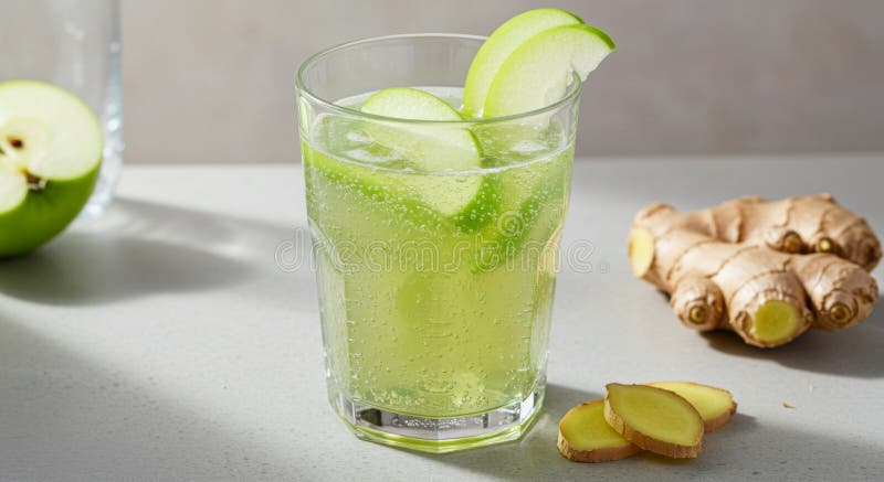 Refreshing Green Apple and Ginger Sparkling Drink Stock Illustration ...