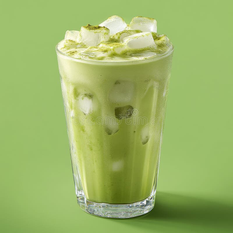 A Refreshing Green Beverage, Iced Matcha Latte is Served Over Ice Cubes ...