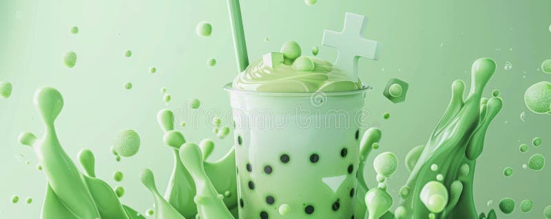 Refreshing Green Bubble Tea Splash with Tapioca Pearls and Straw in ...